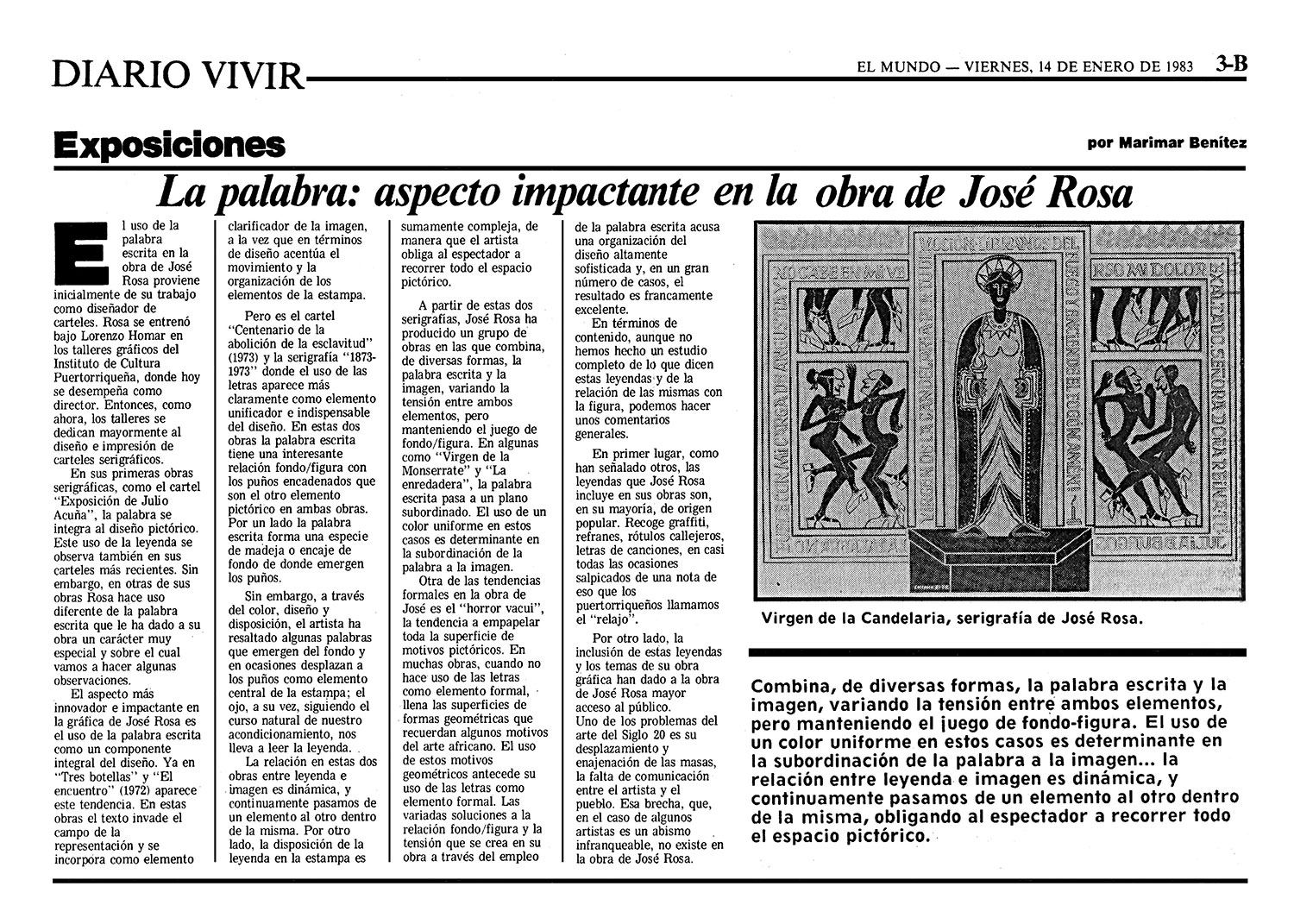 La palabra: aspecto impactante en la obra de José Rosa | Marimar Benitez